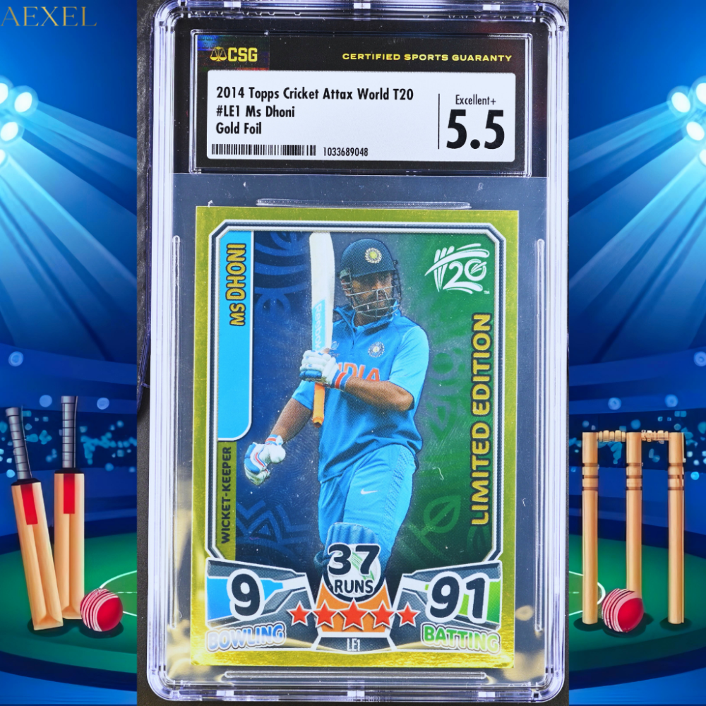 Ms Dhoni Topps Cricket attax 2014 t20 WC CGC 5.5 Limited Edition – Aexel.in